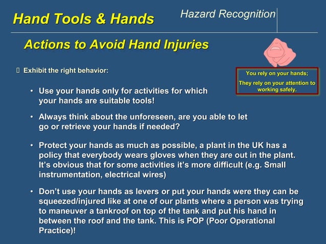 Hand tools and hand hazards ppt | PPTX | First Aid | Injuries