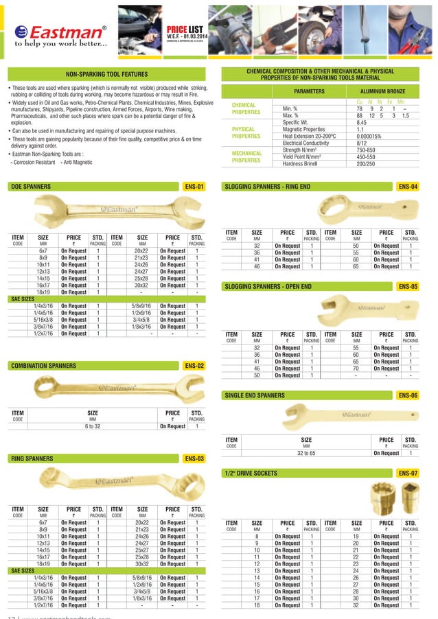 Eastman Hand tools price list 2015 | PDF