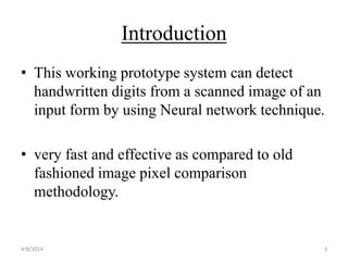 Handwritten digit recognition using image processing | PPTX