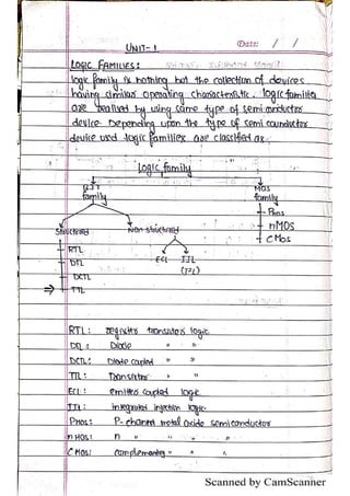 Digital Electronics: Hand Written Notes Logic Families | PDF