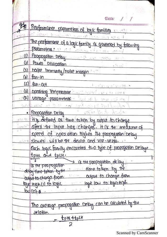 Digital Electronics: Hand Written Notes Logic Families | PDF