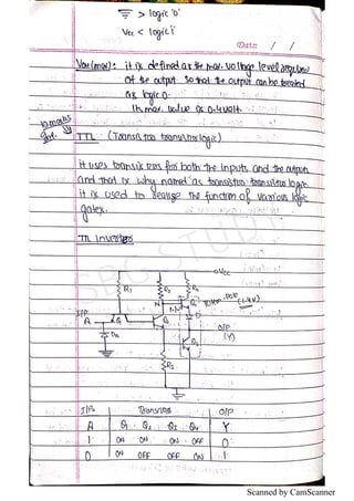 Digital Electronics: Hand Written Notes Logic Families | PDF