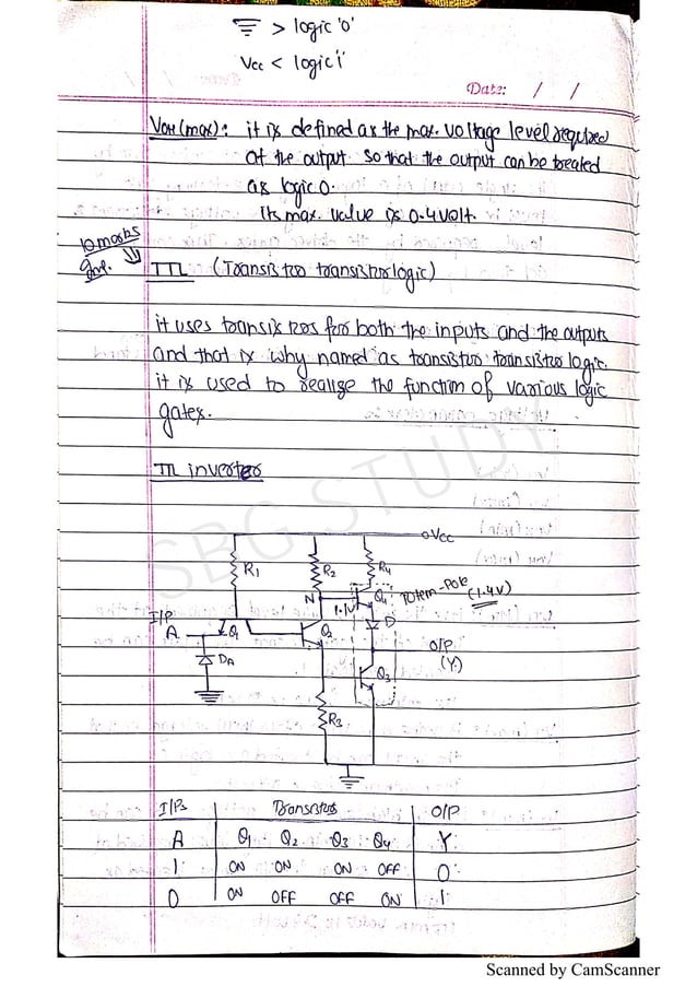 Digital Electronics: Hand Written Notes Logic Families | PDF