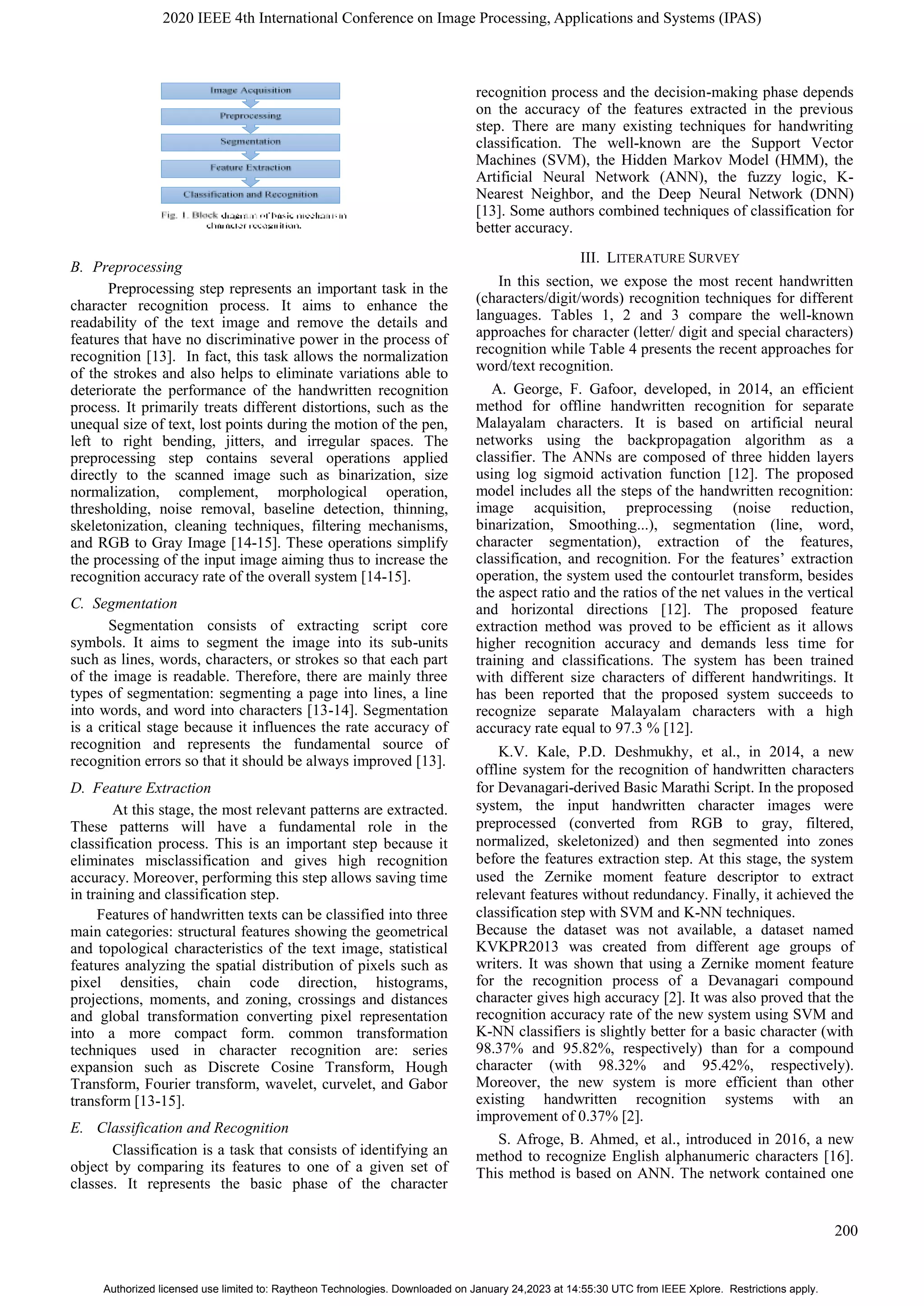 Handwritten Recognition A Survey Pdf