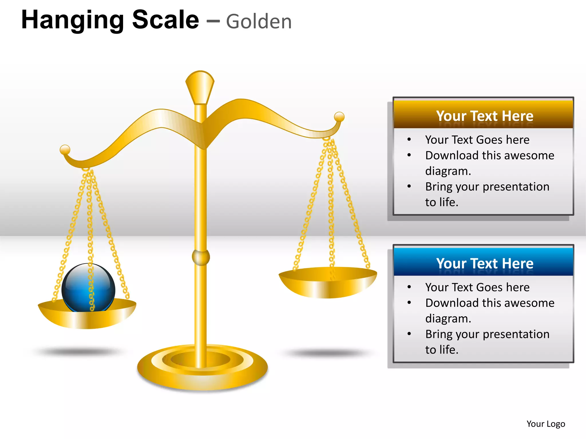 Hanging scale golden powerpoint presentation templates | PPT