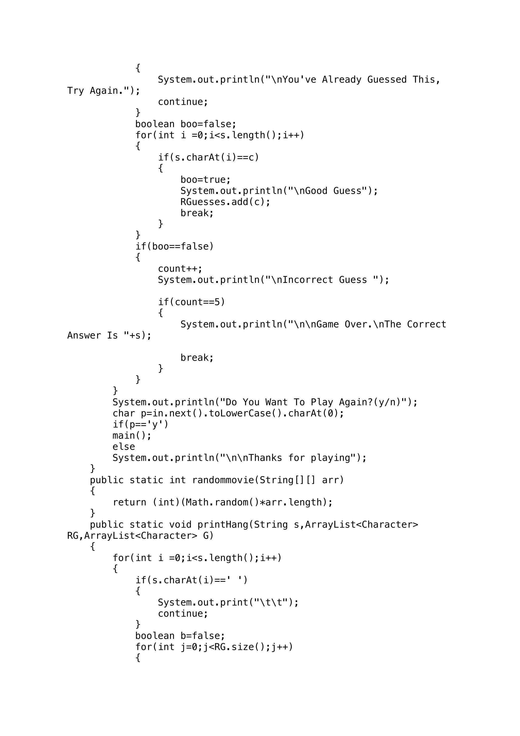 Hangman (Java Program written on Blue J Editor) | PDF