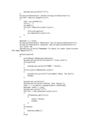 Hangman (Java Program written on Blue J Editor) | PDF | Programming Languages | Computing