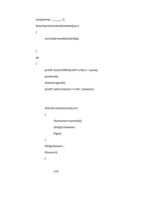 Hangman Game Programming in C (coding) | DOCX | Programming Languages | Computing