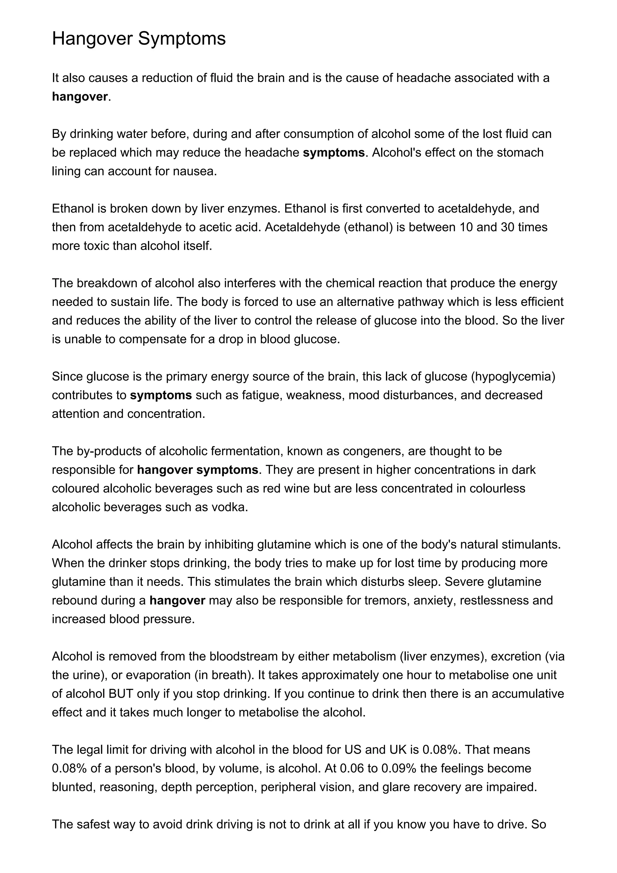 Hangover Symptoms | PDF