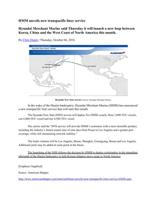 HANJIN - HYUNDAI MERCHANT MARINE (HMM) | PDF