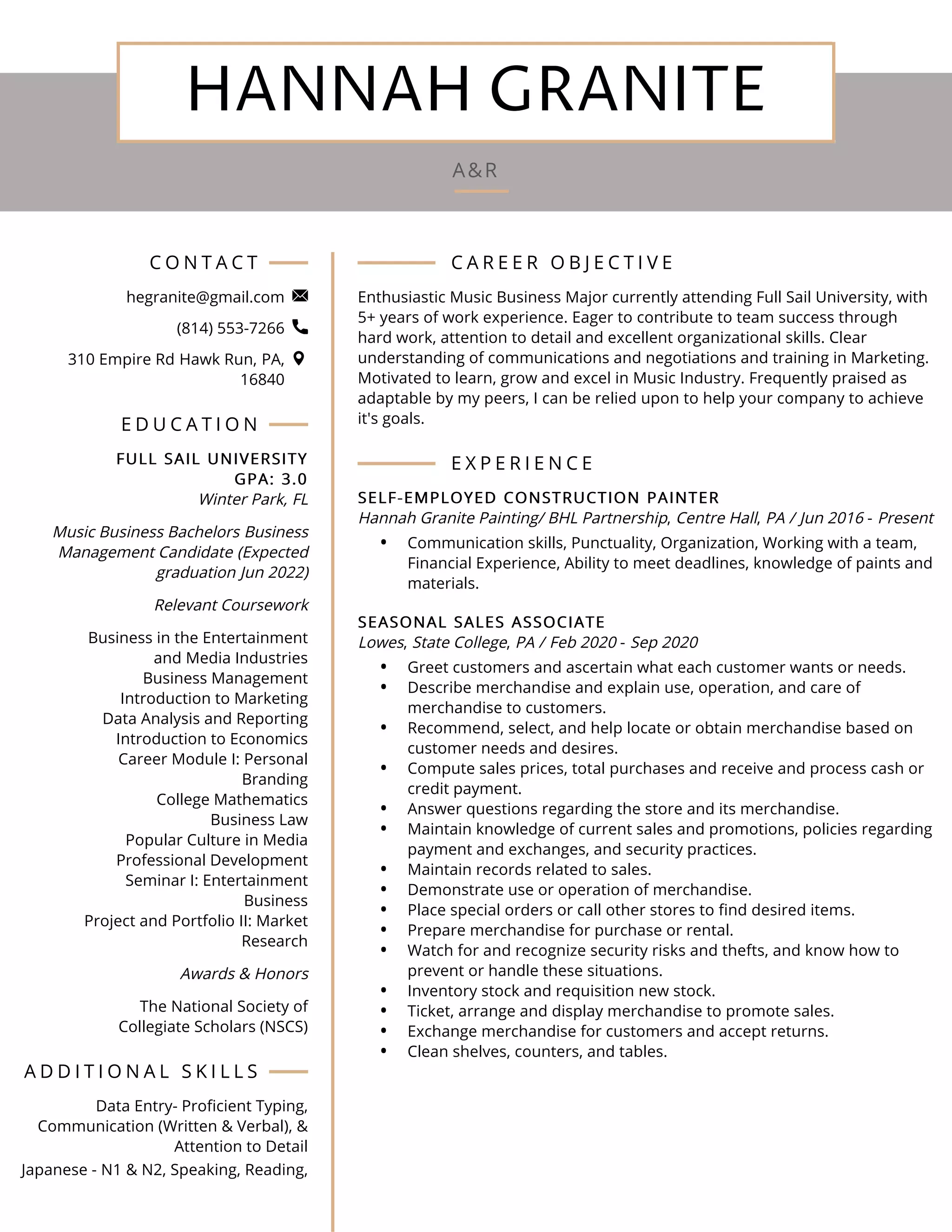Hannah granite resume | PDF | Business | Business and Finance