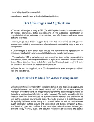 Water Management Decision support systems, optimization models and tools. | PDF