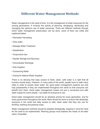 Water Management Decision support systems, optimization models and ...