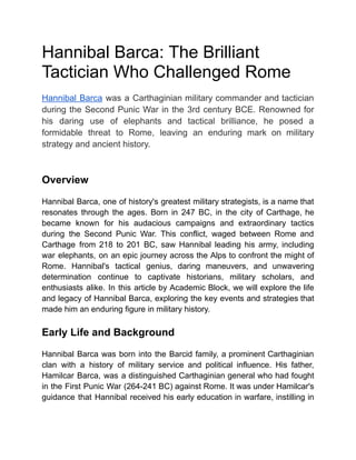 Hannibal Barca: The Brilliant Tactician Who Challenged Rome | PDF
