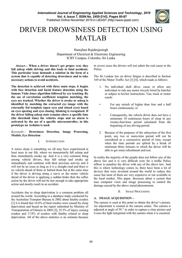 Driver Drowsiness Detection Using Matlab | PDF