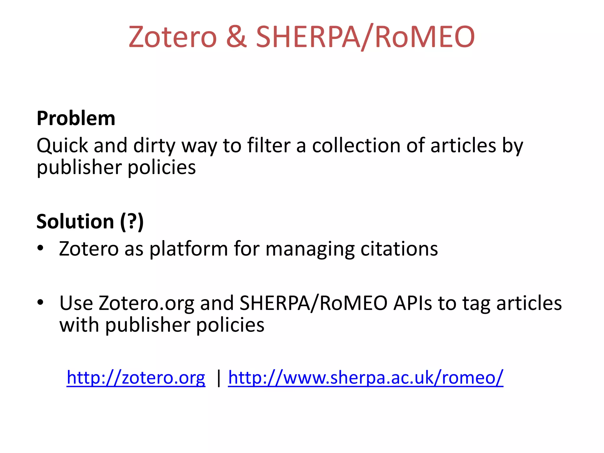 Zotero and Sherpa/RoMEO | PPTX