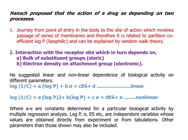 Hansch and free wilson analysis | PPTX | Chemistry | Science