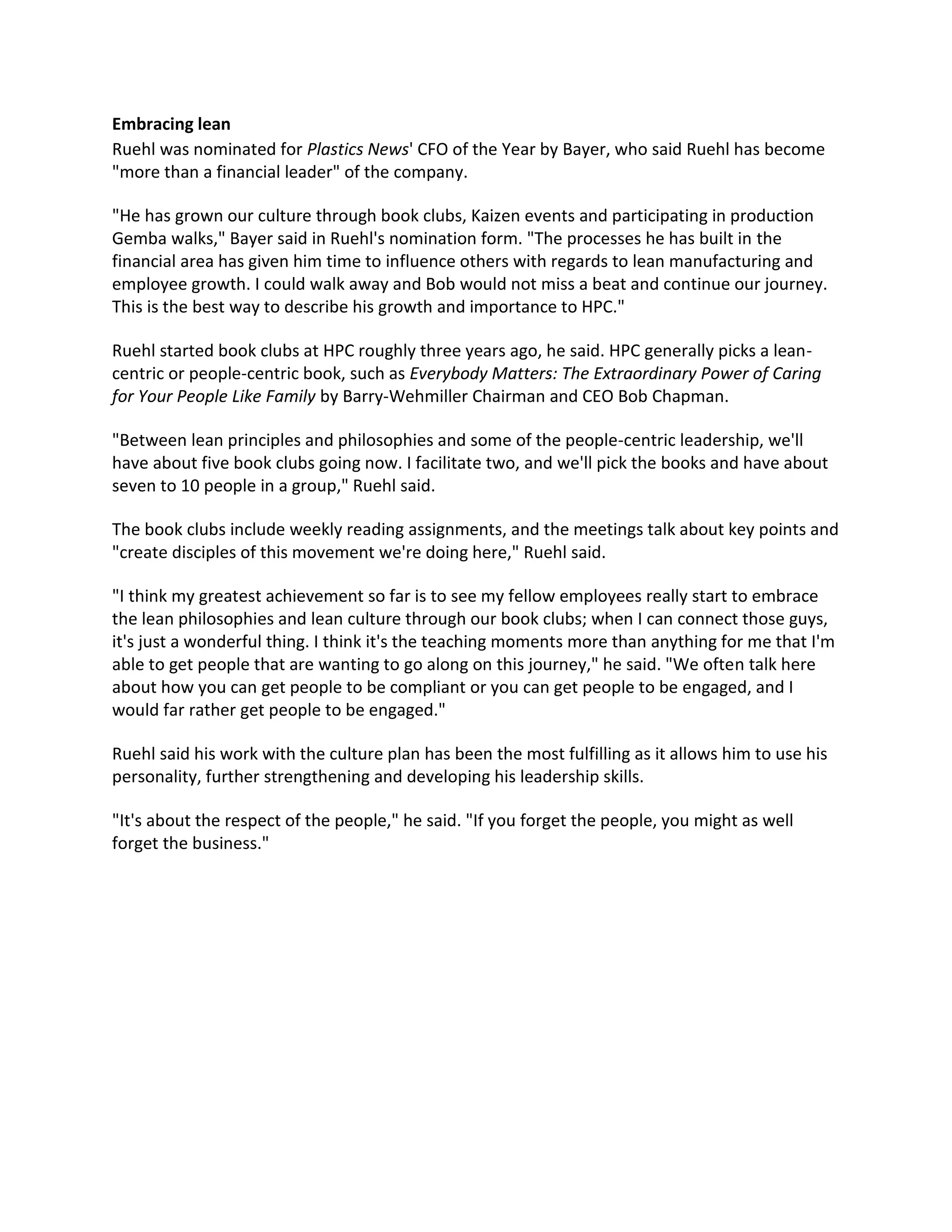 Hansen Plastics' Ruehl favors employee engagement over compliance | PDF