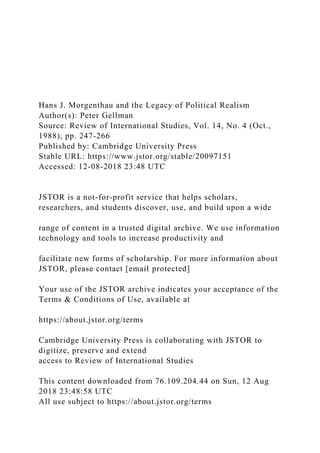 Hans J. Morgenthau and the Legacy of Political RealismA.docx