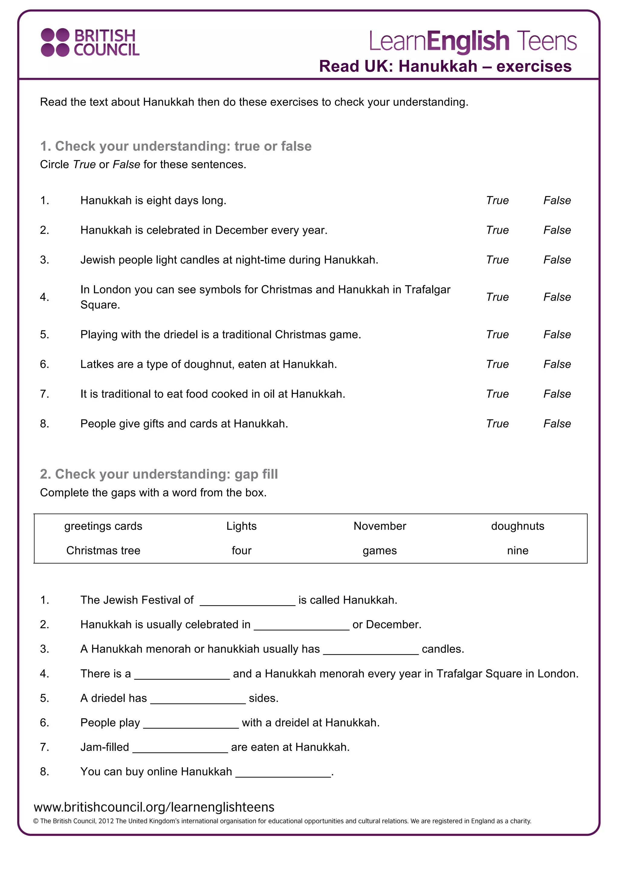 Hanukkah -exercises_1 | PDF