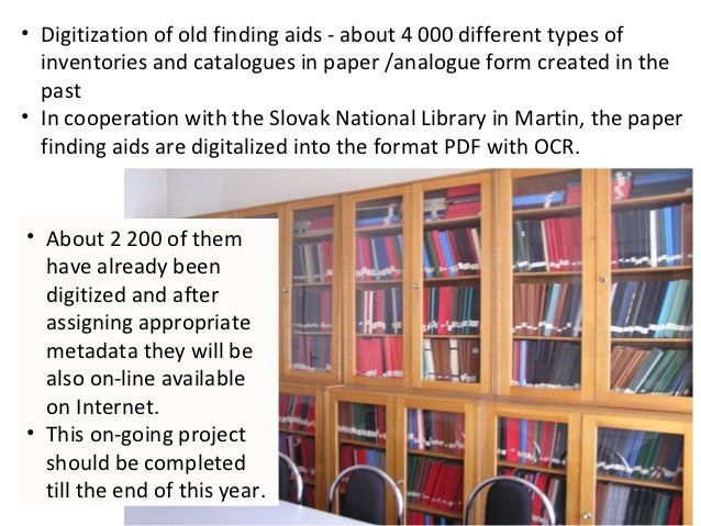 Some national and international projects projects in Slovak archives
