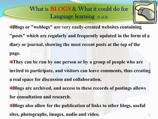 Using Blogs in language learning | PPTX | Workshops and Classes ...