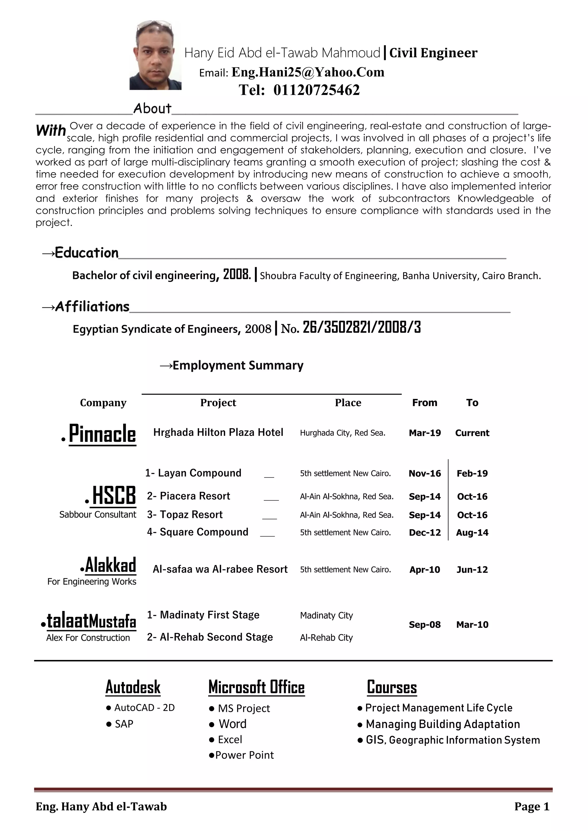 Hany's c.v | PDF | Civil Engineering Industry | Industries