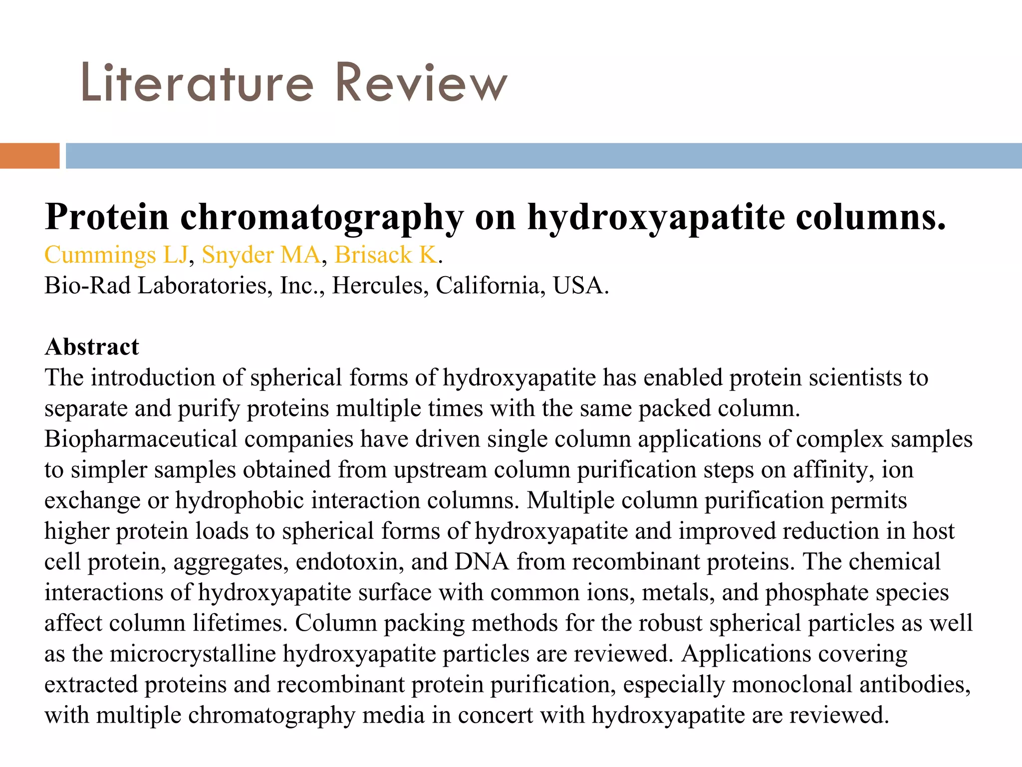 Hydroxyapatite synthesis and its chromatographic properties | PPT