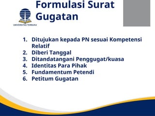 materi kuliah universitas terbuka hukum acara perdata | PPT