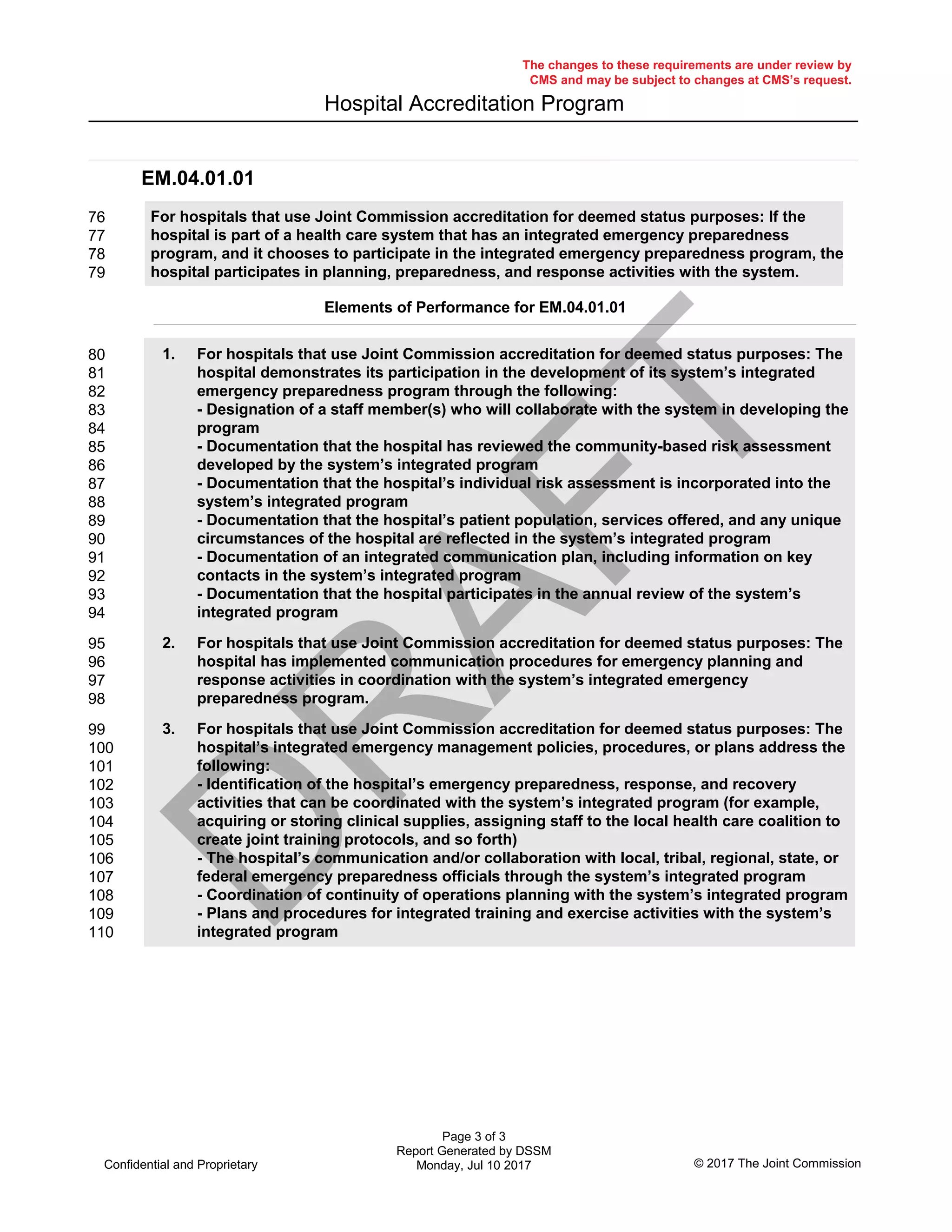 Draft Emergency Management Final Rule Standards Revision | PDF