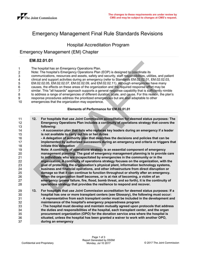 Draft Emergency Management Final Rule Standards Revision | PDF