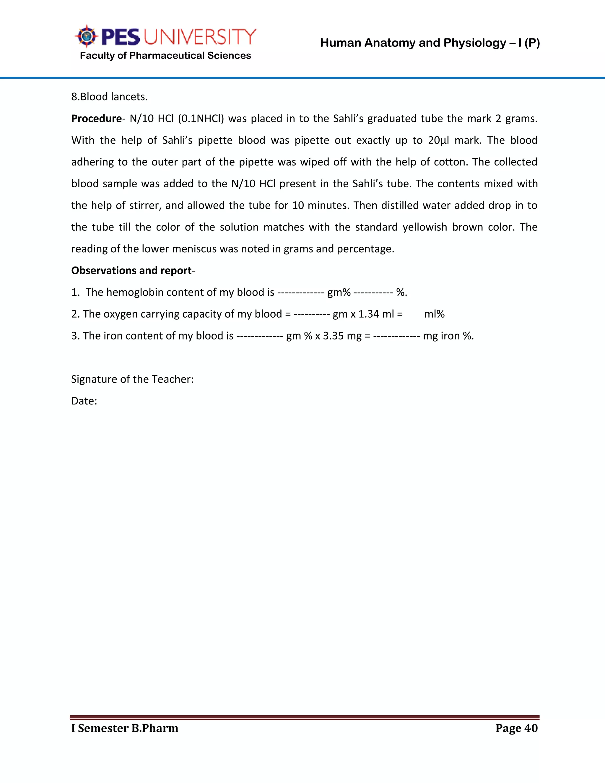 HAP I (P) lab manual | PDF