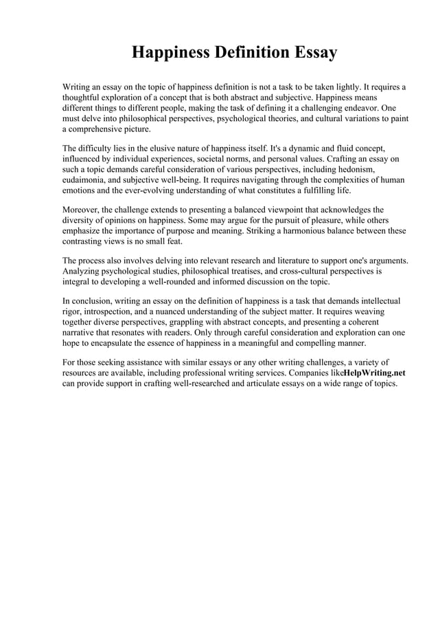 Happiness Definition Essay | PDF | Books and Literature