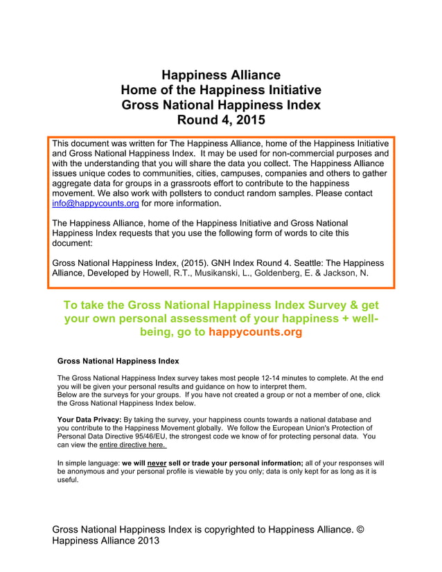 Gross National Happiness Index 2015 | PDF
