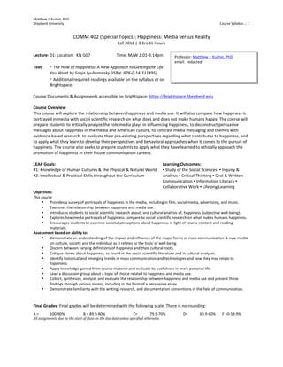 Happiness: Media versus Reality - Syllabus for College Class | DOC ...