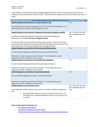Happiness: Media versus Reality - Syllabus for College Class | DOC ...