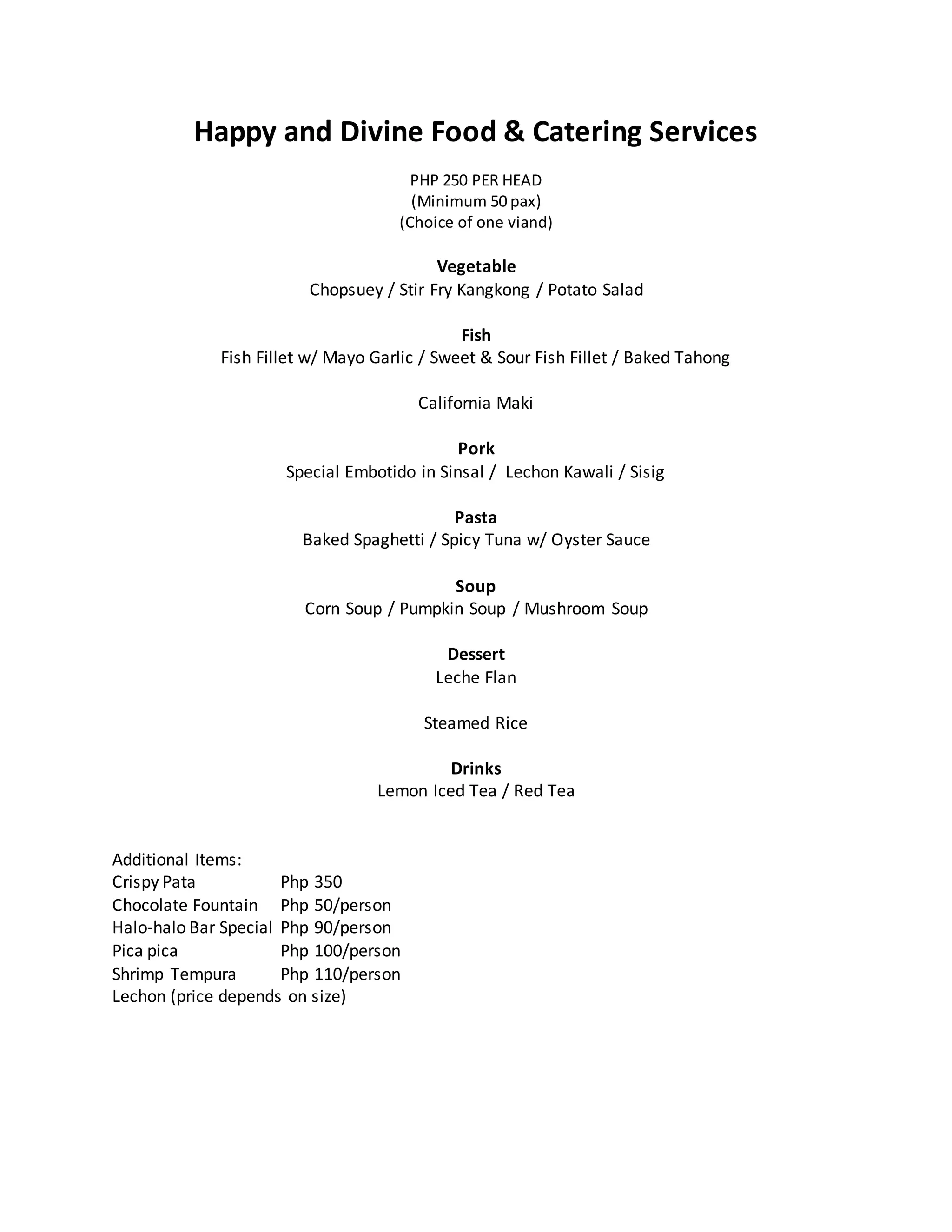 Happy and divine food and catering services | DOCX