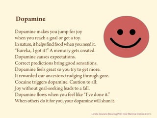 Happy brain chemicals: Dopamine, Serotonin, Oxytocin and Endorphin | PDF