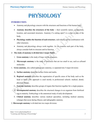 Introduction and scope of Anatomy & Physiology | PDF