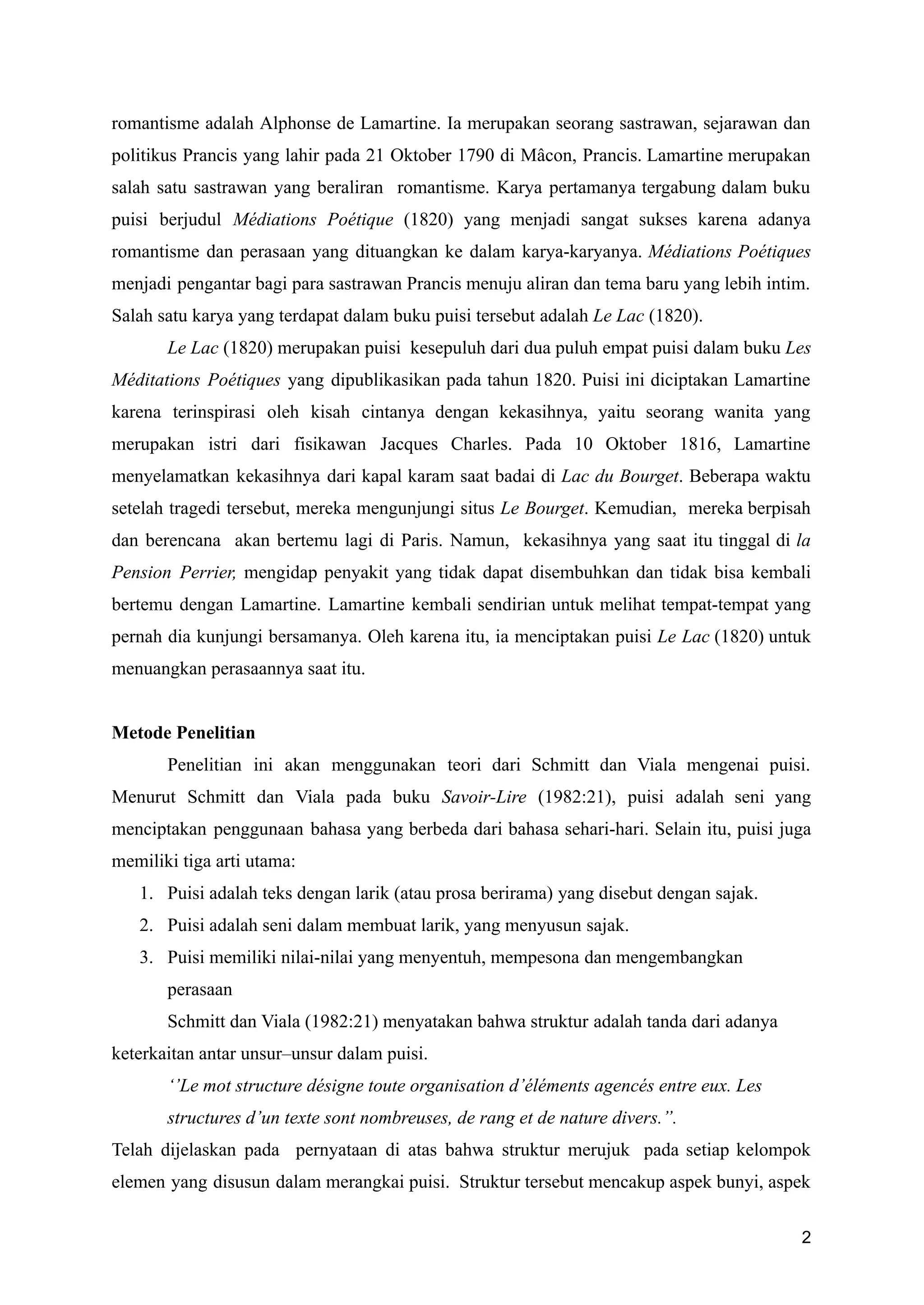 Harapan akan keabadian dalam puisi le lac karya alphonse de lamartine | PDF