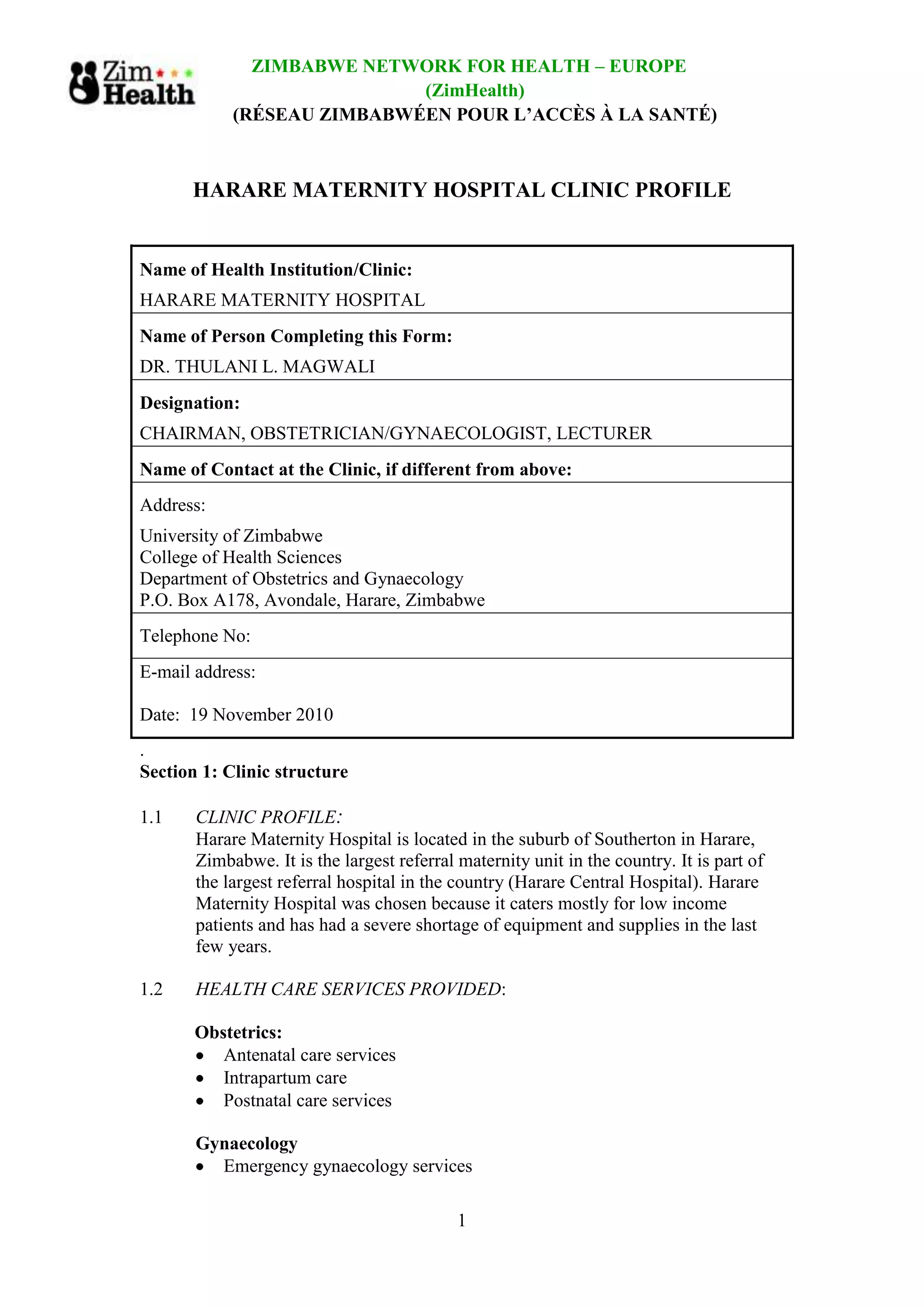Harare hospital clinic profile | PDF
