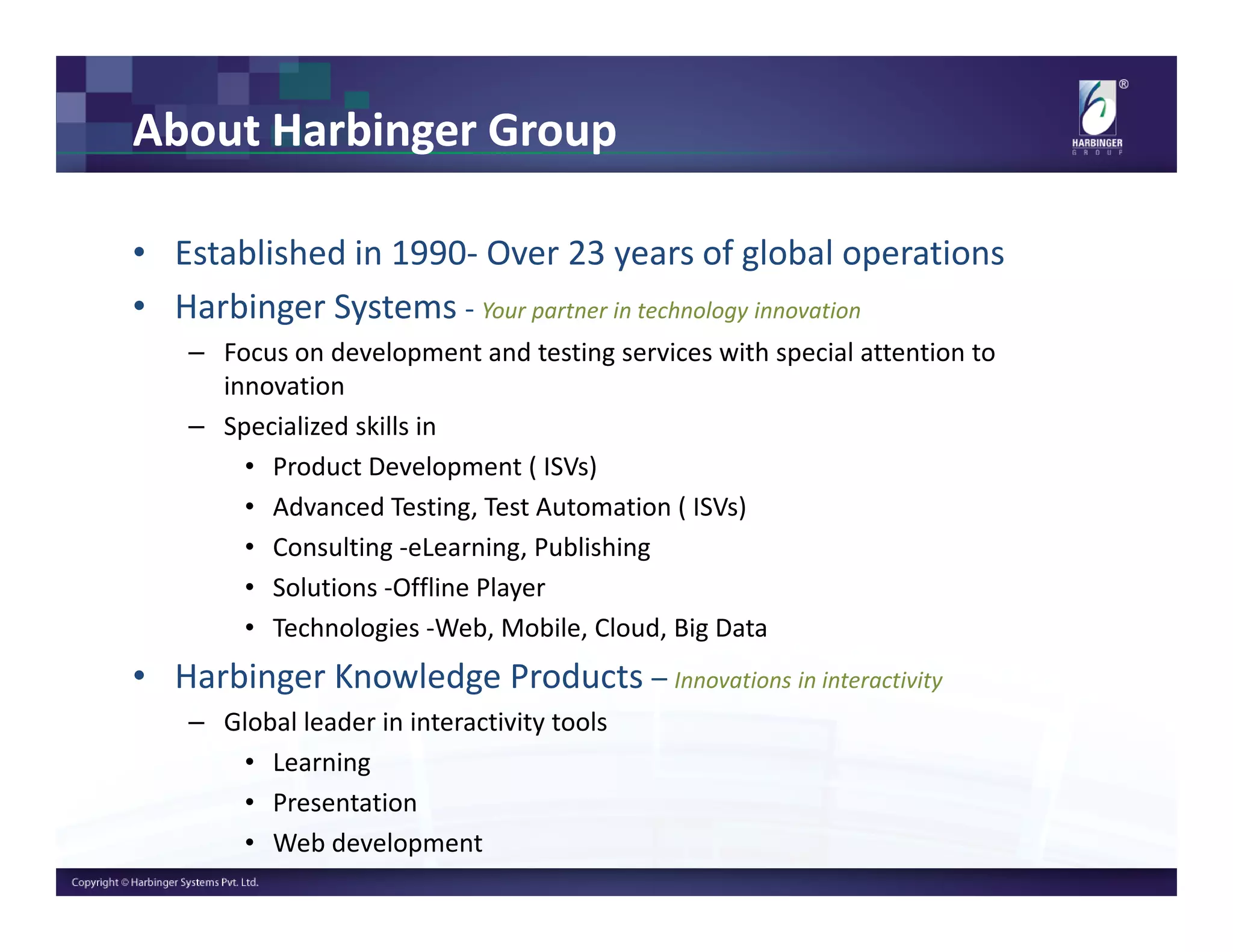 Harbinger systems-corporate-presentation-2013-v1 | PDF