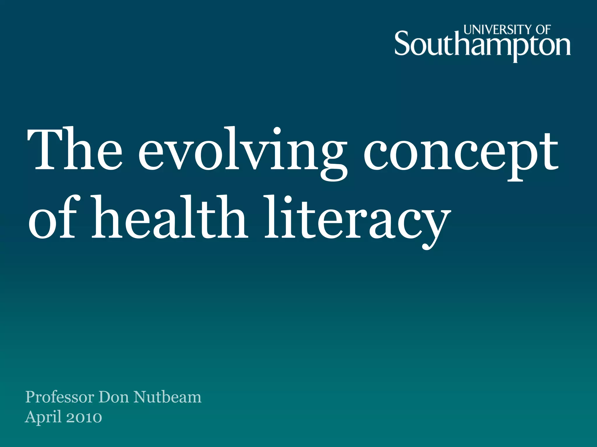 Don Nutbeam | The evolving concept of health literacy | PDF