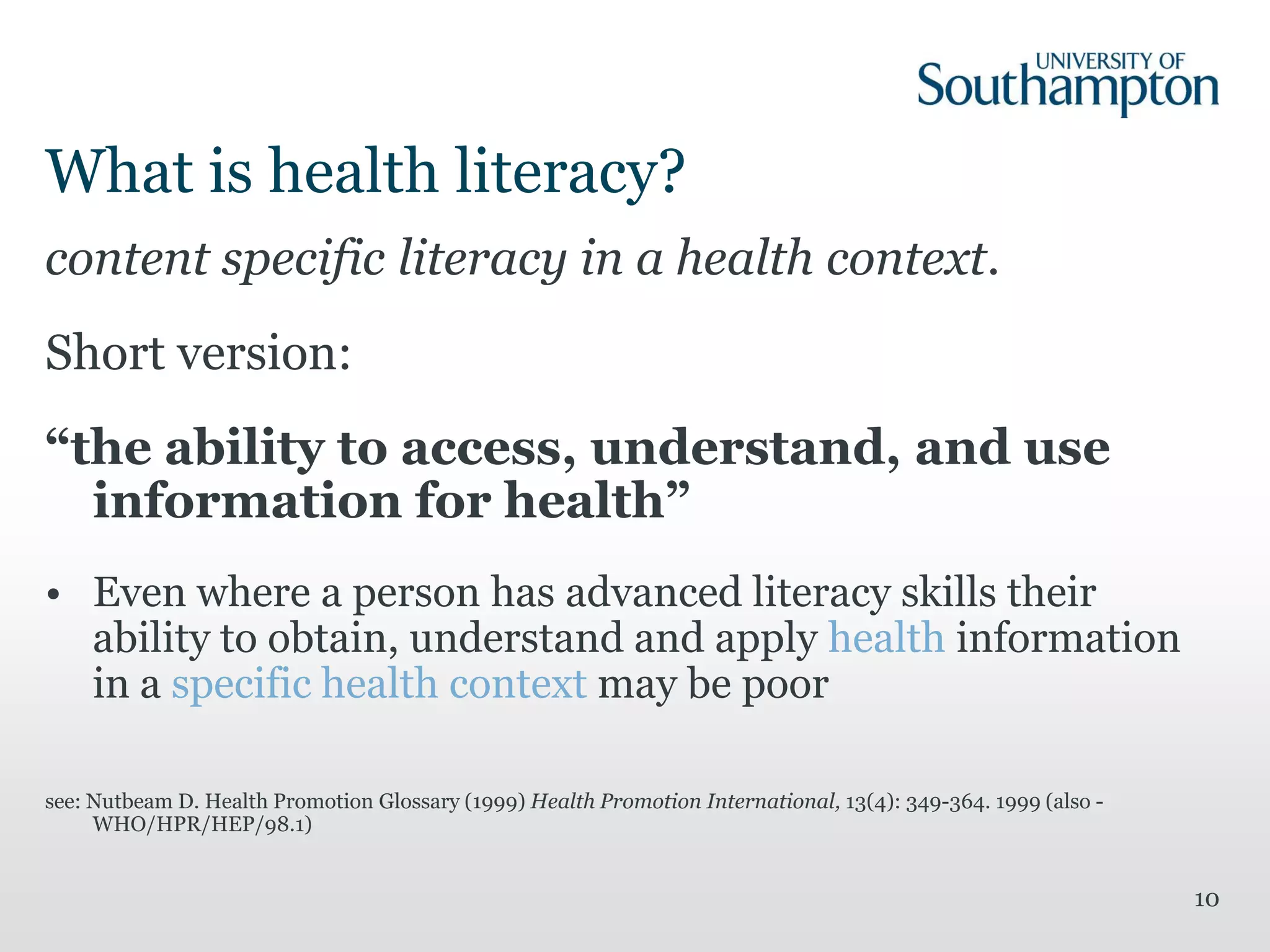Don Nutbeam | The evolving concept of health literacy | PDF