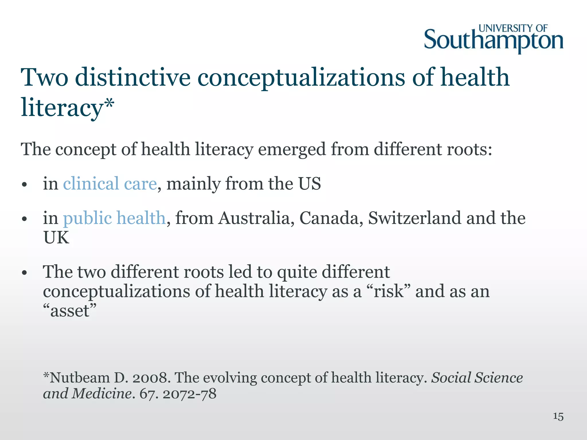 Don Nutbeam | The evolving concept of health literacy | PDF