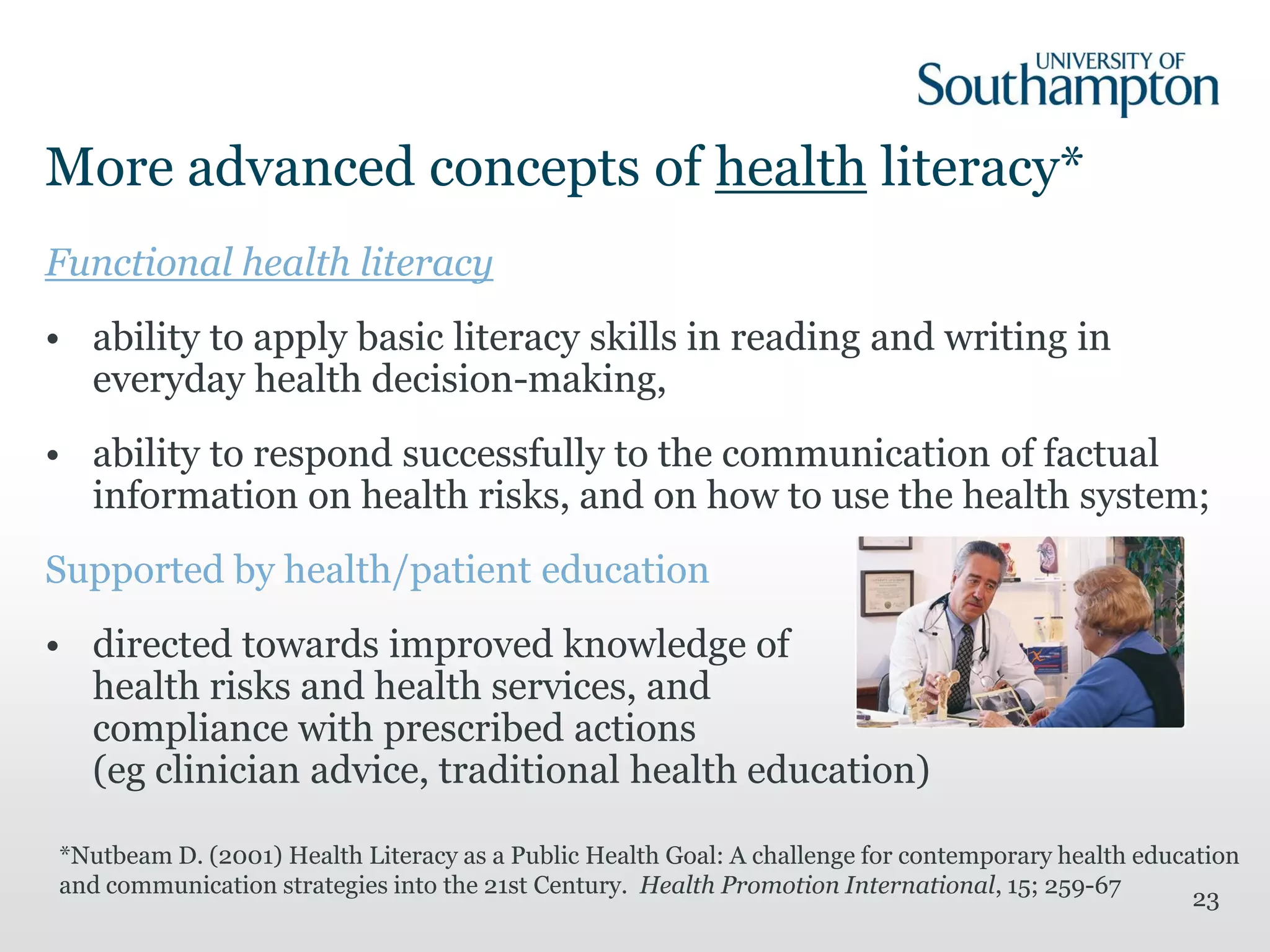 Don Nutbeam | The evolving concept of health literacy | PDF