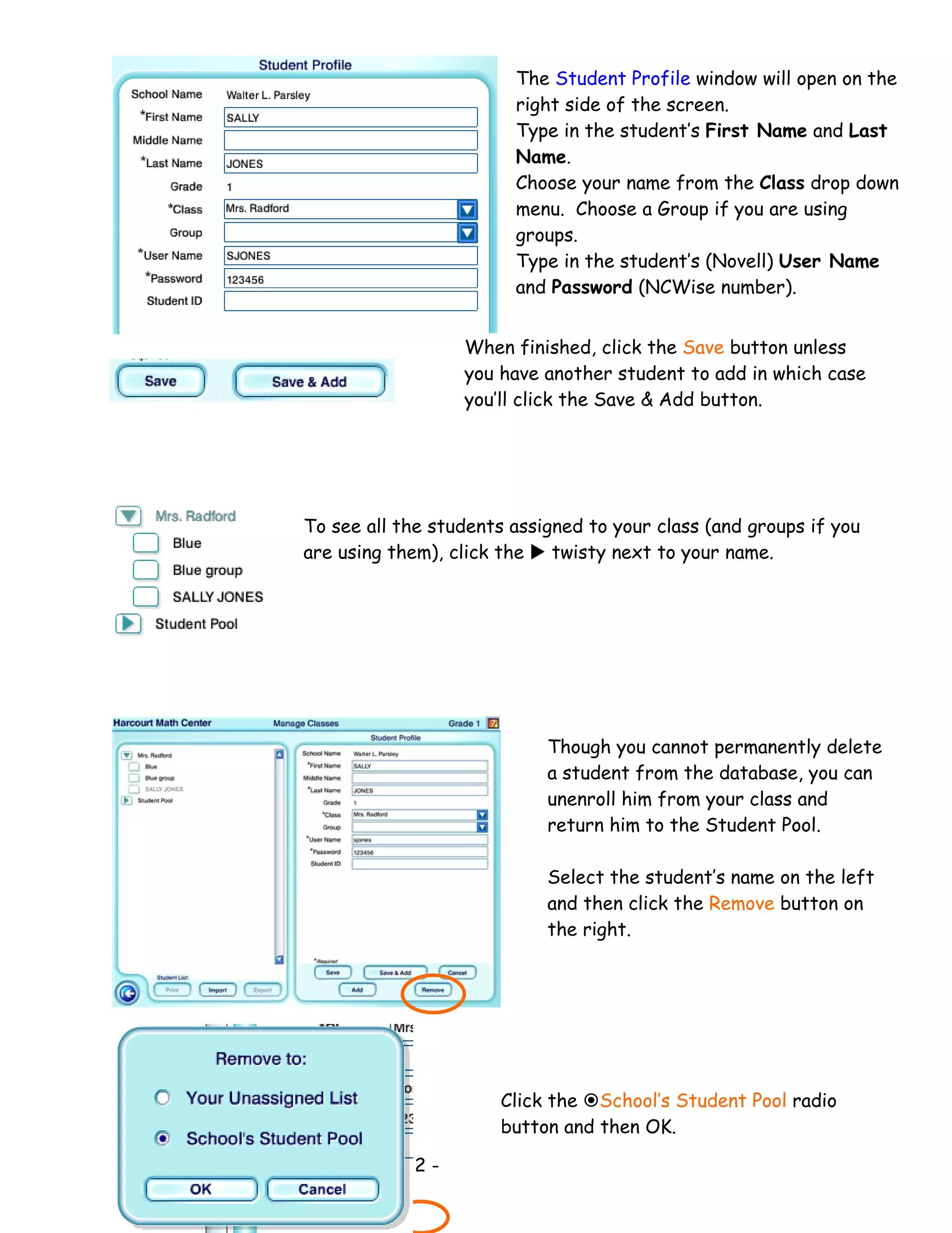 Harcourt Math Center Add Students | DOC