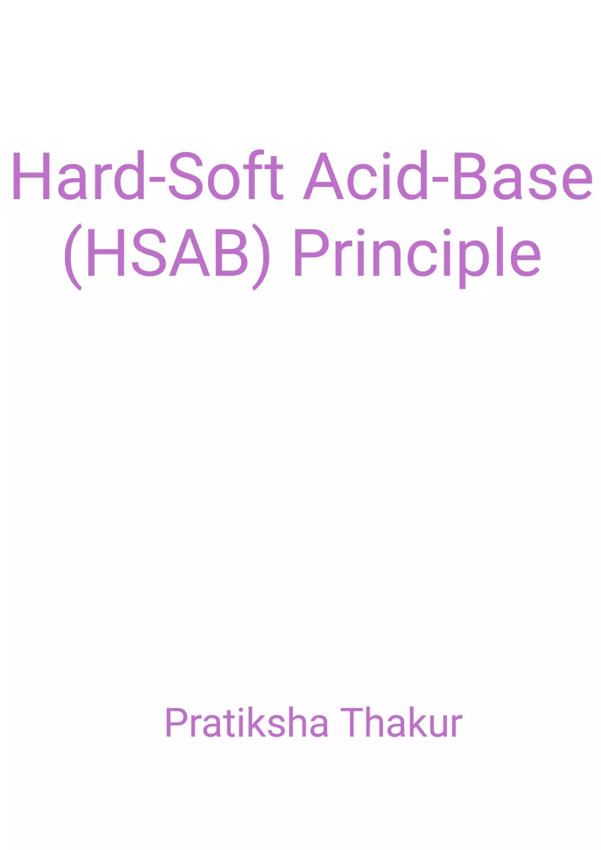 Hard - Soft Acid - Base (HSAB) Principle | PDF