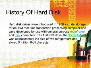 Hard disk | PPTX | Data Storage and Warehousing | Computing