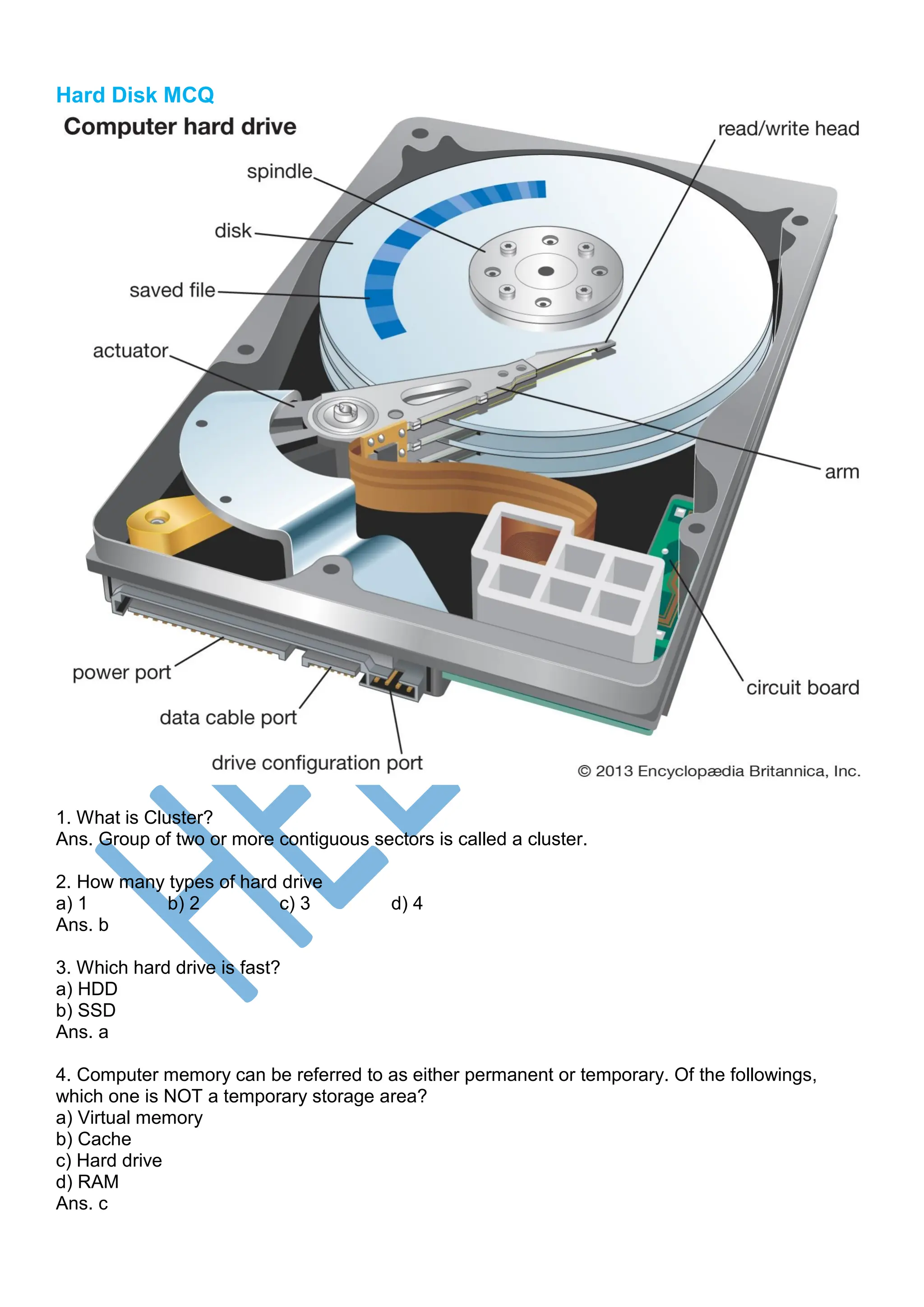 Hard Disk MCQ (HDD Questions and Answers) | PDF